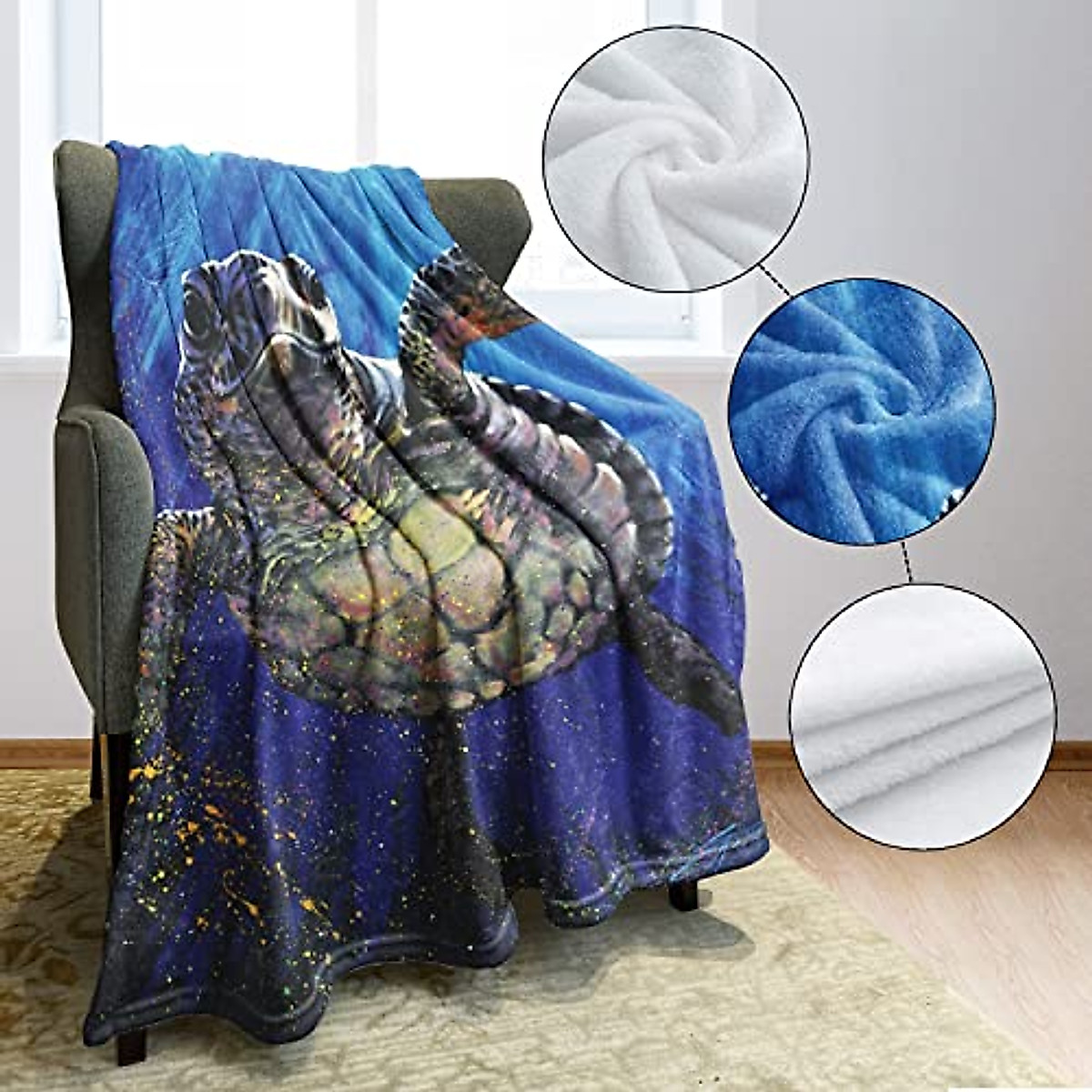 60x80 Blanket Comfort Warmth Soft Plush Throw for Couch Sea Turtle Fine Decorative Animal