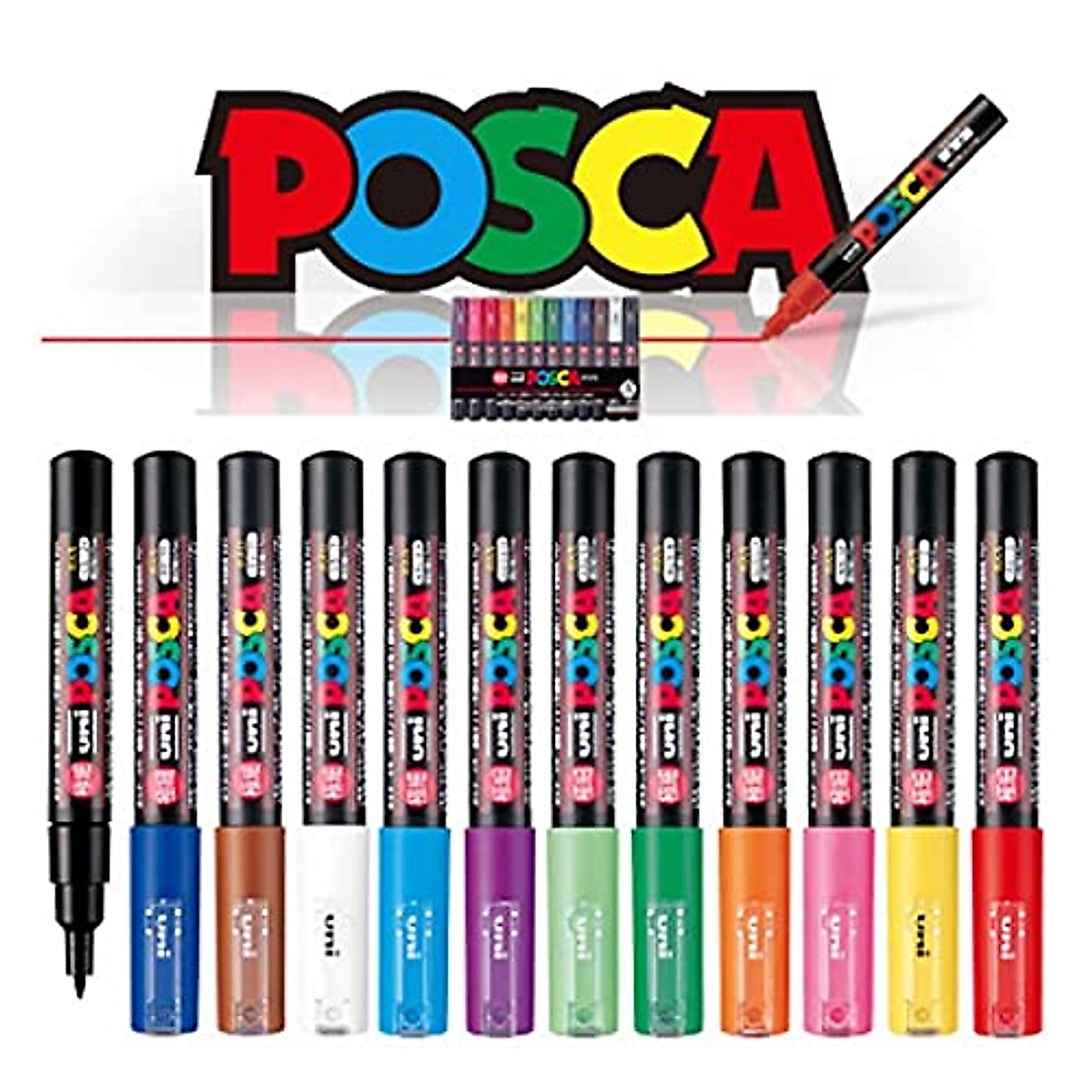 Uni-posca Paint Marker Pen - Extra Fine Point - Set of 12 (PC-1M12C)