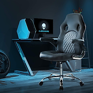 SMUG Gaming Ergonomic Office PU Leather Computer High Back Desk Swivel Task Chair with Lumbar Support/Adjustable Armrests, Grey