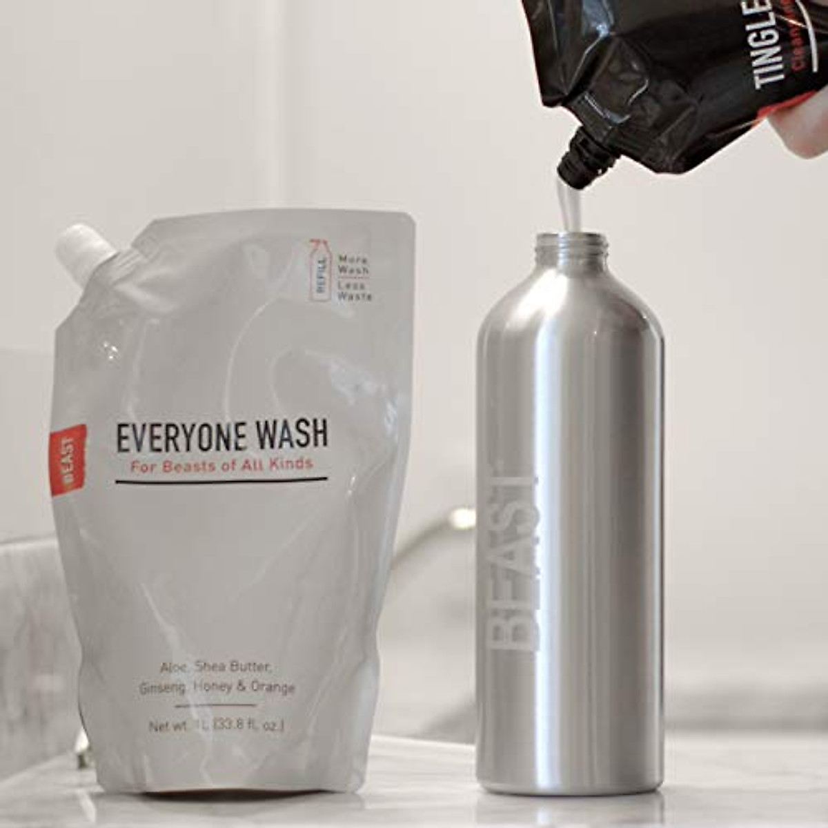Beast Tingle Shampoo Refill Pouch, 16oz - Cleansing & Energizing, Ginseng, Caffeine, Tea Tree, Peppermint & Eucalyptus Oils (16 oz)