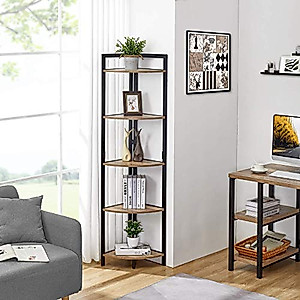 FATORRI Industrial Corner Shelf, 5 Tier Tall Corner Bookshelf, Wood and Metal Corner Bookcase (Rustic Oak)…