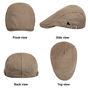 Qossi 2 Pack Newsboy Hats for Men Flat Cap Cotton Adjustable Breathable Irish Cabbie Ivy Driving Hunting Hat, Grey/Khaki