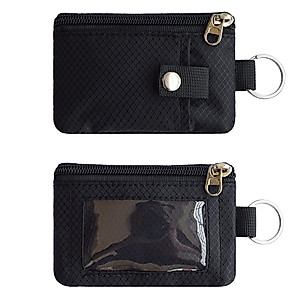 CHENSPRX Minimalist RFID Blocking Small Wallet with ID Window,WaterResistant Zip Id Case Wallet with Lanyard Keychain for Cards,Cash,Travel,Women,Men(Black)