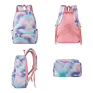Backpack for Teen Girls School Backpack Bookbag Set with Lunch Box and Pencil Bag Water-Resistant & Light weight (Blue Galaxy)