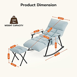 Apelila Rocking Chair with Footrest, Water Resistant Fabric, Folding Rocking Recliner Chair Nursery with Side Pocket & Adjustable High Back, Perfect for Gardens, Patios (Light Blue)