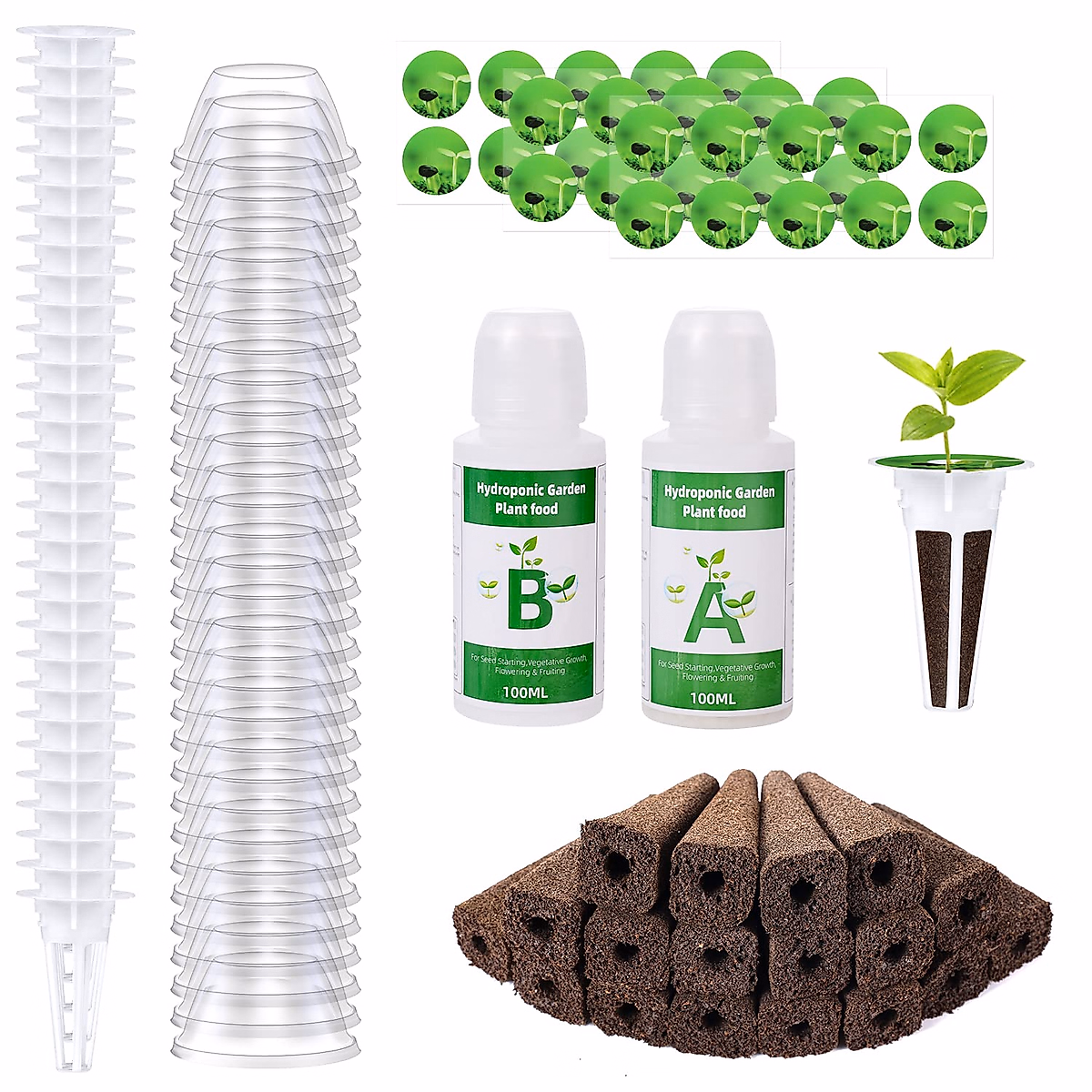122pcs Seed Pod Kit, Hydroponics Garden Accessories for Aerogarden Growing System, Grow Anything Kit with 30 Grow Sponges, 30 Grow Baskets, 30 Grow Domes, 2 100ml Plant Food