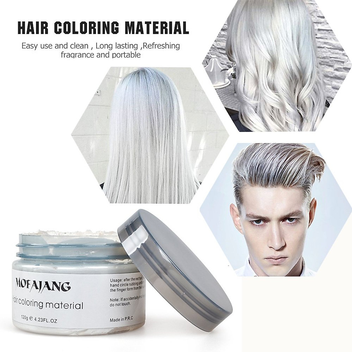 White Hair Color Wax Pomades 4.23 oz - Natural Hair Coloring Wax Material Disposable Hair Styling Clays Ash for Cosplay, Party (White)