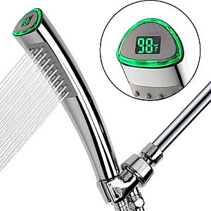 YOO.MEE LED Thermometer Handheld Shower Heads, Water Powered Light to Display Fahrenheit, Special for Skin Showering, Child and Pet Shower, Shower Accessories w/ 79'' Hose, Bracket, Polished Chrome