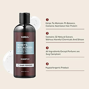 Kundal Natural Hair Shampoo Set [Baby Powder Scent] Ultimate Damage Hair Repair Strengthen, Nourish dry, with Honey, Argan Oil, Macadamia Oil, Free Paraben & Sulfate 600ml(20.3 Fl Oz)