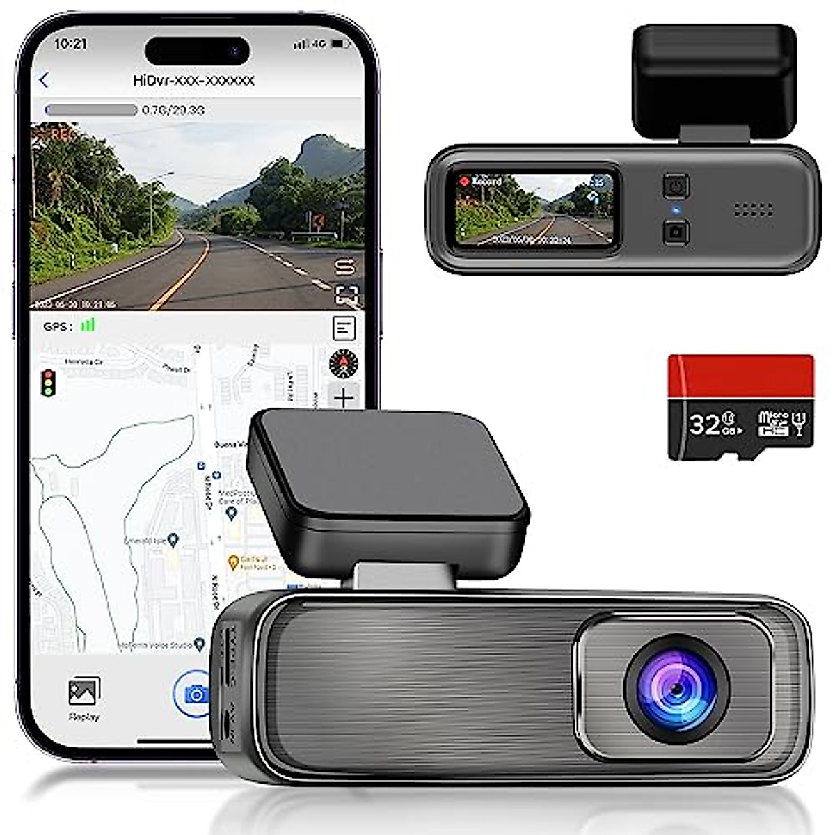 Dash Cam, WiFi FHD 2K 30fps Dash Camera for Cars, Mini Car Camera with 32GB SD Card, Front Dashcams for Cars with Night Vision, G-Sensor, 170° Wide Angle, Loop Recording, 24H Parking Monitor