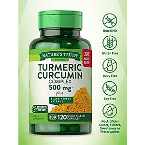 Turmeric Curcumin with Black Pepper Extract | 500mg | 120 Capsules | Non-GMO & Gluten Free Complex Supplement | by Nature's Truth