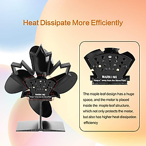 CRSURE Wood Stove Fan, 4-Blade Heat Powered Stove Fan, Fireplace Fans for Wood Stove/Burner/Wood Burning Stove Top, Non Electric Fans for Heater/Gas/Pellet Fireplace