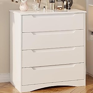 Gizoon 4 Drawer Dresser, White Chest of Drawers with Large Storage Capacity, Bedroom Dressers and Organizer with Embedded Handles and Sturdy Anti-tripping Device for Office, Living Room, Hallway