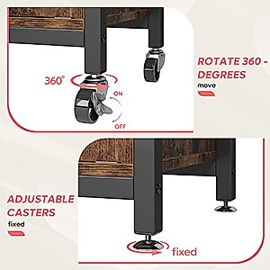 Bestier Bakers Racks with Storage Cabinet, Height-Adjustable 45" to 55" Microwave Stand for Kitchen with Wheels & Feet, Industrial Rolling Coffee Bar Shelf with 10 S-Hooks Rustic Brown
