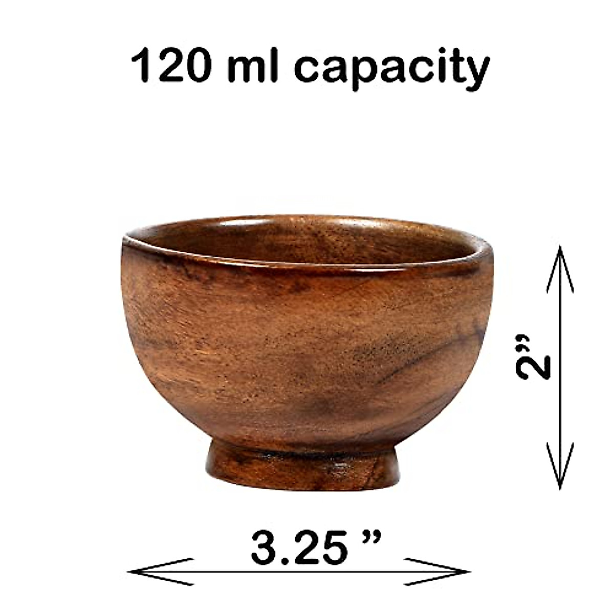 LAVAUX DESIGNS Set of 6 Acacia wood small bowls, 4 fl oz 3.25 * 2 inches | Charcuterie Accessories | Wooden Kitchen Mini Cups for serving Dips, Sauce, Nuts, Prep, Spice & Condiments