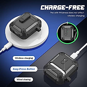 RFUNGUANGO AirPods 2nd Generation Case Cover with Cleaner Kit, Military Hard Shell Protective Armor with Lock for AirPod Gen 1&2 Charging Case, Front LED Visible,Black
