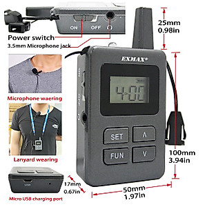EXMAX ELGT-470 Simultaneous Interpreting Equipment Headset Tour Guide System 100 Channels for Church,Exhibition,Training,Reception,Church,Teaching,Assistive Listening(1 Transmitter & 20 Receivers)