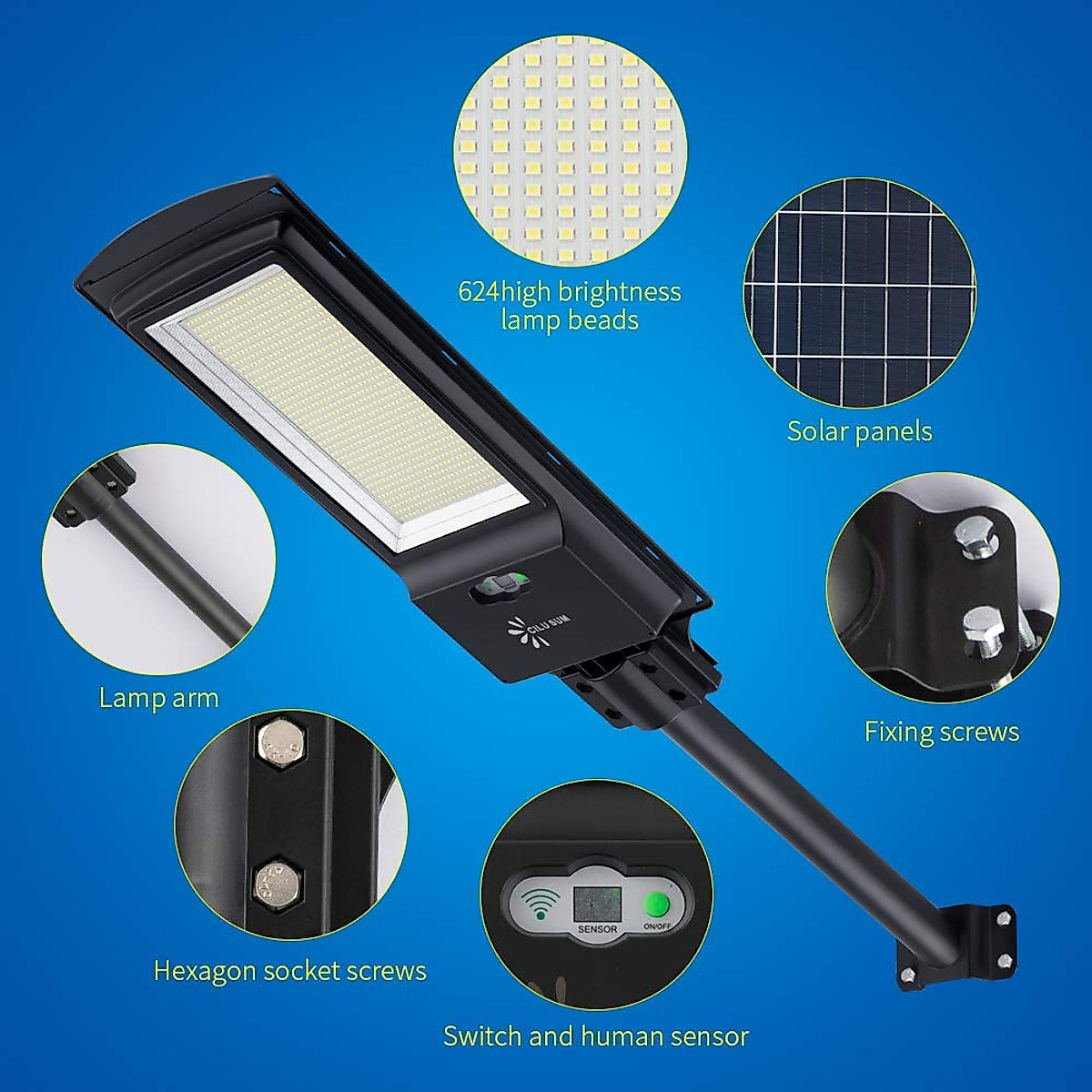 CILU SUM Solar Lights,300W Solar Street Light Outdoor Lighting,936 LEDs,6500k Daylight Outdoor Motion Sensor with Remote Control,IP65 Waterproof Security Area Flood Light,for parking lot,yard,barn,etc