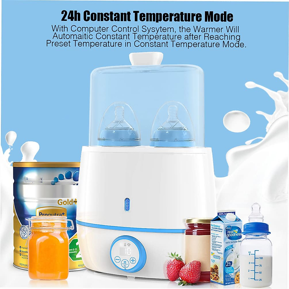 Bottle Warmer Baby Bottle Warmer, Portable Bottle Warmer for Breastmilk Formula Bottle Food Heater Double Bottle Warmer with Timer & LCD Display BPA-Free Accurate Temperature Control