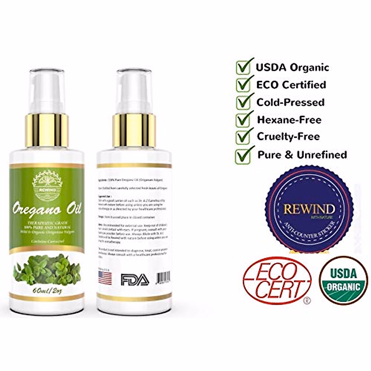 Oregano Oil Organic 2oz Pure Essential Oil Natural Wild Now Carvacrol Oreganol Oil Pump Spray Easy to Apply No Mess 60ml 2Floz