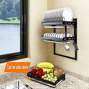FEHUN Sinks,3 Tier 201 Stainless Steel Kitchen Wall-Mounted Dish Drying Rack Drain Rack