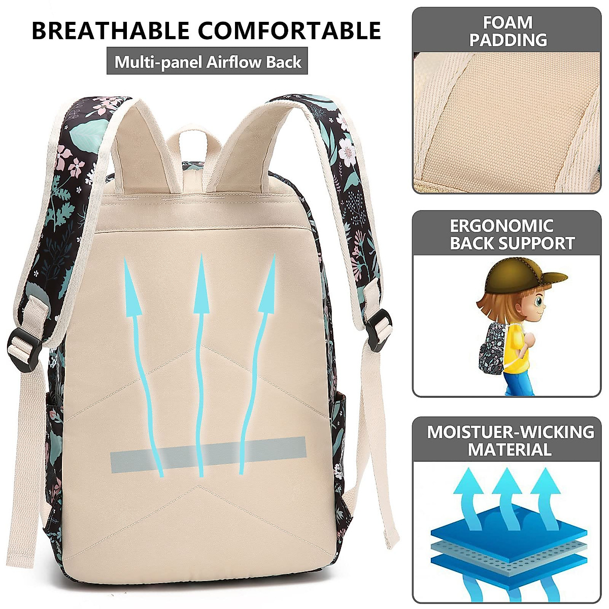 Pawsky School backpack for Teen Girls Women Kids School Bags College Bookbag, 15 Inch Laptop Bag with Lunch Bag and Pencil Case