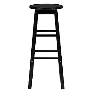 PJ Wood Classic Round Seat 24 Inch Tall Kitchen Counter Stools for Homes, Dining Spaces, and Bars with Backless Seats, Square Legs, Black, Set of 2