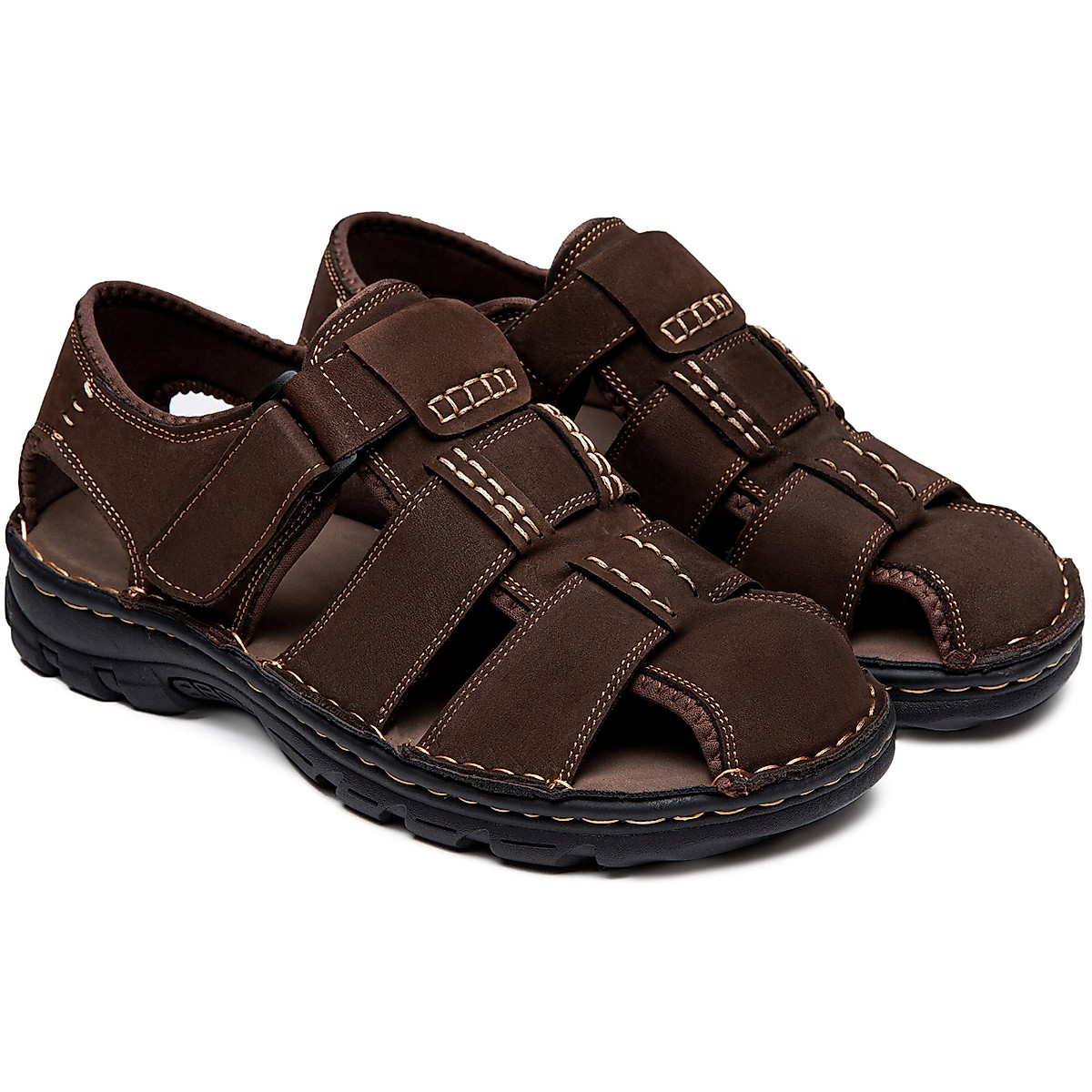 Jousen Men's Arch Support Sandals Leather Fisherman Sandals for Men Closed Toe Outdoor(AMY2012 Dark Brown 10)