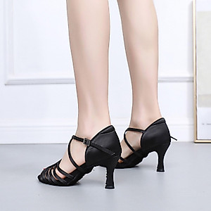 RUYBOZRY Women's Latin Salsa Dance Shoes Ballroom Performance Practice Bachata Dancing Shoes,EM911-7.5,Black,US 7.5