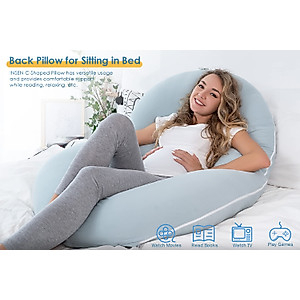 INSEN Pregnancy Pillow,Maternity Body Pillow with Velvet Cover,C Shaped Body Pillow for Sleeping (Green Jersey)