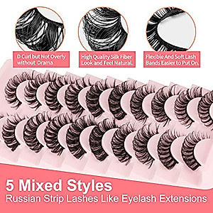 Eyelashes Russian Volume Strip Lashes 5 Styles Mixed Natural Wispy D Curly Mink False Eyelashes Look Like Extensions 10 Pairs by Yawamica