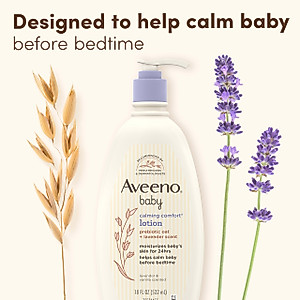 Aveeno Baby Calming Comfort Moisturizing Lotion with Relaxing Lavender & Vanilla Scents, Non-Greasy Body Lotion with Natural Oatmeal & Dimethicone, Paraben- & Phthalate-Free, 18 fl. Oz