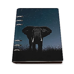 Black and White Elephant Starry Notebook Cover 6-Ring Binder Portable Planner Book Loose-Leaf Cover for Home Office