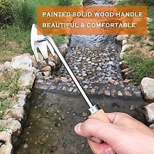 SHANFEEK Weed Puller with M-Shape Claw Weeding Artifact Uprooting Weeding Tool Dandelion Puller Tool Gardening Hand Tools Weed Remover Tool for Yard with Hard Solid Wood Handle(M-Type)
