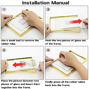 Qiannhee 8x10 Floating Frame (Horizontal), Gold Picture Frame Hold 8x10in 6x8in 5x7in Photo for Tabletop Display, Gift Choice for Festival-Glass Metal Stand Frame (Gold, 2 Pack)