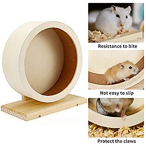 BNOSDM Wooden Hamster Exercise Wheel Silent Mouse Running Spinner Wheel Toy Wood Non-Slip Wheel with Seesaw Cage Accessories for Syrian Hamsters Mice Dwarf Rats Guinea Pigs Gerbils Small Pets