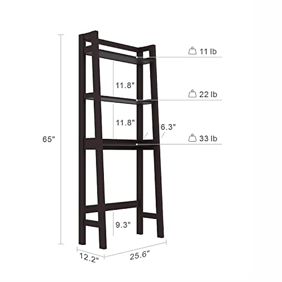 TINKLE WELL Toilet Storage, 3-Tier Bathroom Organizer Rack with Adjustable Bottom Bar, Space Saver, Brown, 65'' x 25.6'' x 12.2''
