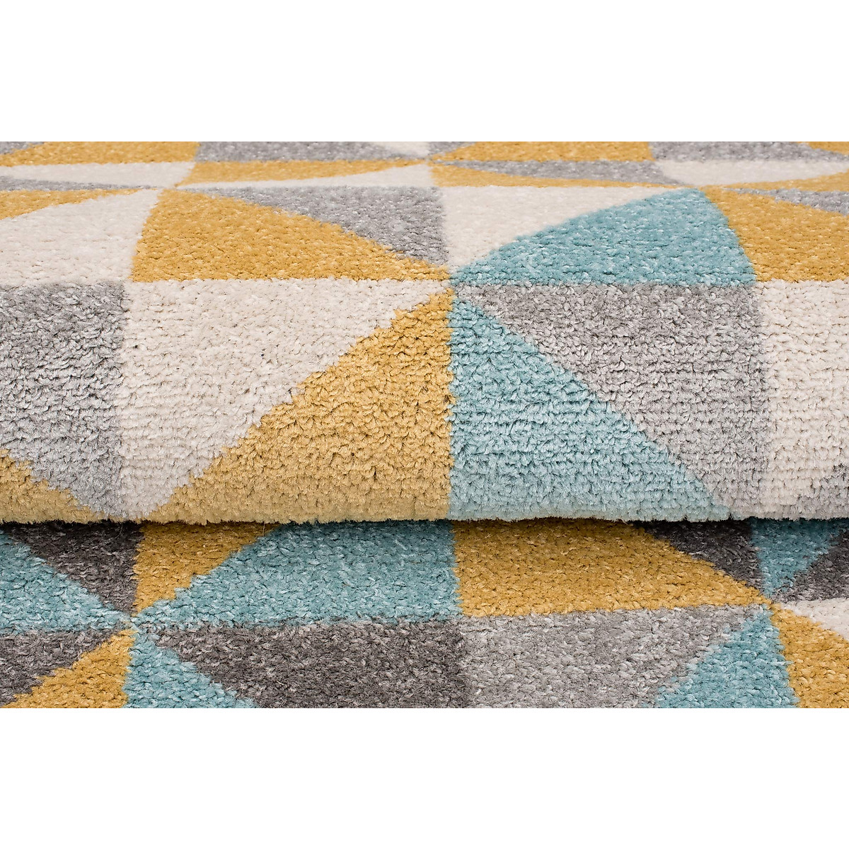 TAPISO Lazur Area Rug Teenager Geometric Small Triangles Grey Yellow Blue Living Room Bedroom Durable Resistant Carpet Size - 6x9 ft (180x270 cm)