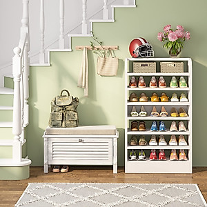 Tribesigns Shoe Rack, 8-Tier Tall Shoe Shelf, Wooden Shoe Storage Cabinet, White