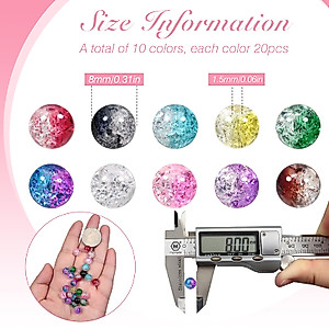 TOAOB 200pcs 8mm Multi Color Crackle Glass Lampwork Beads Round Loose Spacer Beads Craft Supplies for Bracelets Necklaces Jewelry Making