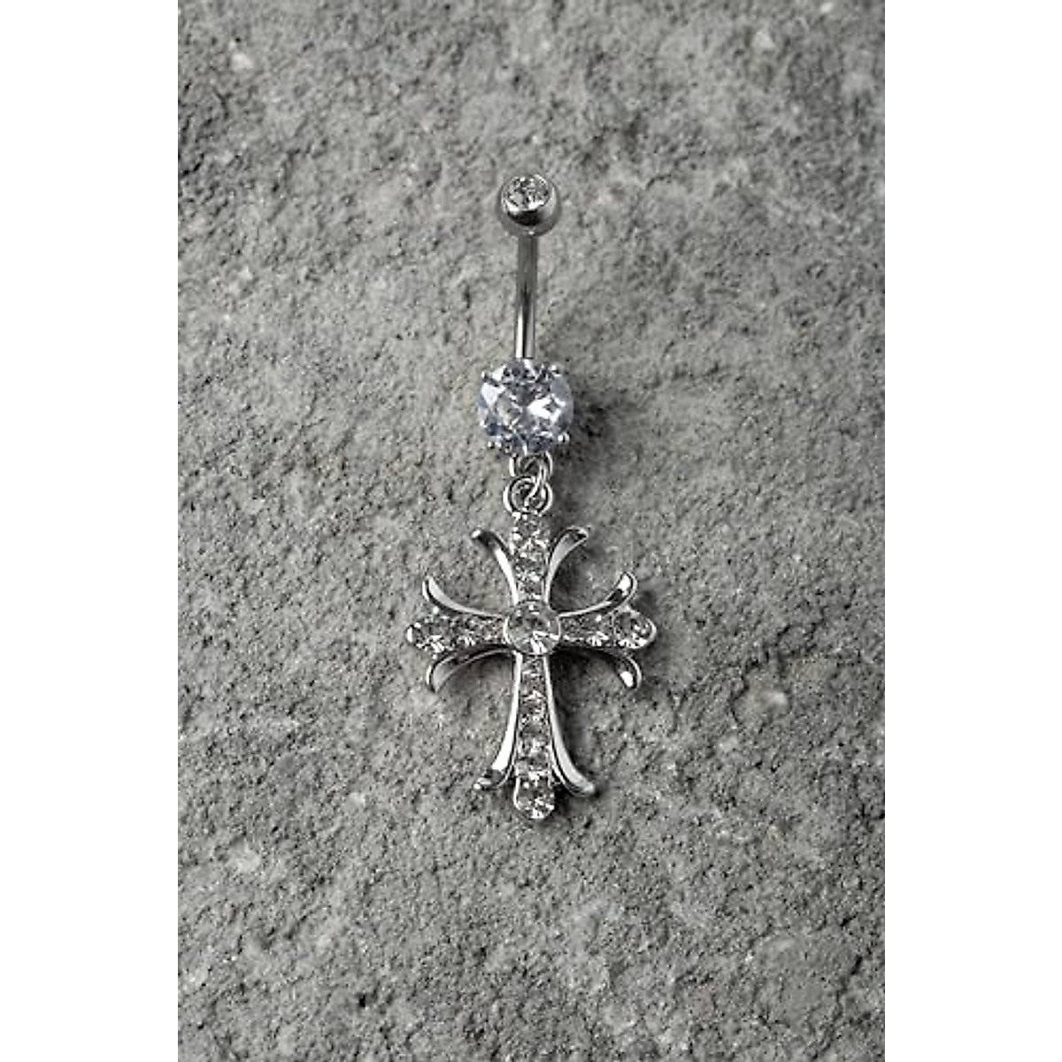 Pierced Owl 14G 316L Surgical Steel Celtic Cross with Paved Gems Dangling Belly Button Ring (Silver Tone)