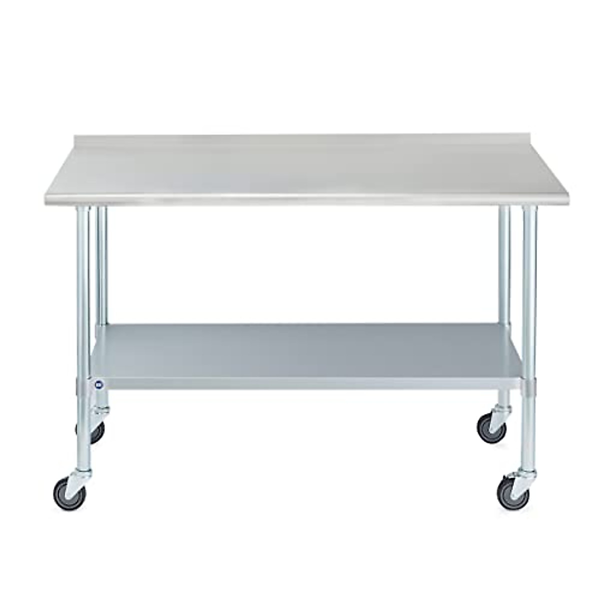 Stainless Steel Table for Prep & Work with Caster & Backsplash 30x60 Inches, NSF Metal Commercial Kitchen Heavy Duty Table with Adjustable Under Shelf and Table Foot for Restaurant, Home and Hotel