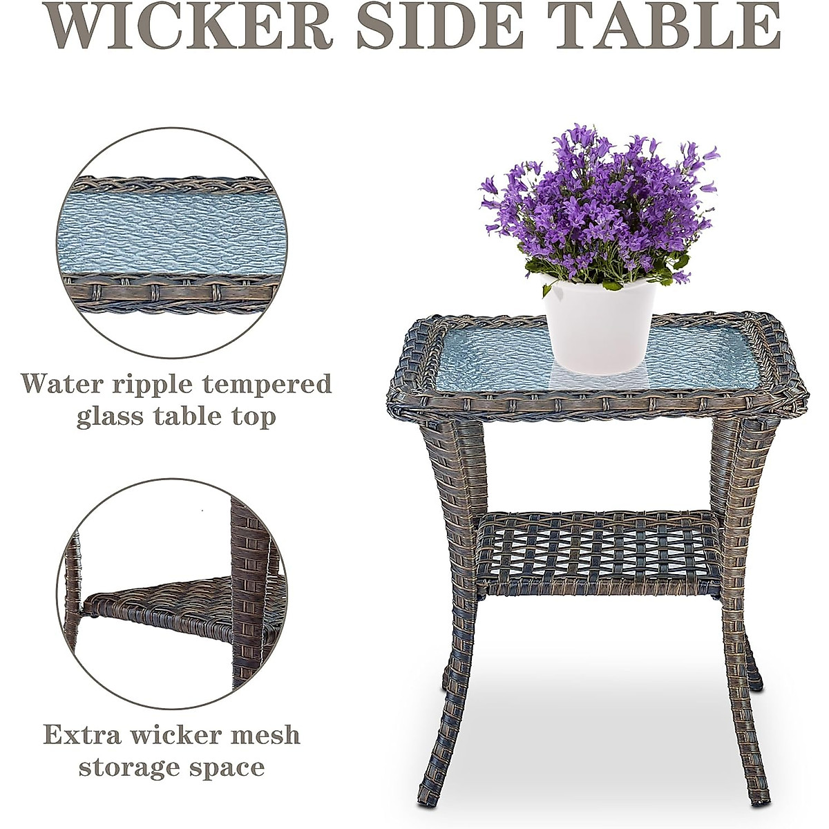 Belord Patio Wicker Chairs Swivel Rocker - Outdoor Swivel Rocking Chairs Set of 2 with Rattan Side Table, Patio Swivel Glider Chair 3 Piece Patio Furniture Sets for Patio Porch Pool Brown/Grey