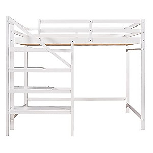 Harper & Bright Designs Full Size Loft Bed with Stairs and Hanging Rod, Wooden Full Loft Bed Frame with Storage Shelf, High Loft Beds for Kids Boys Girls Teens Dorm Bedroom (Full, White)