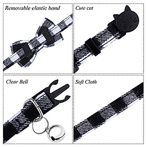 ADXCO 4 Pack Plaid Cat Collars Quick Release Cat Collar with Bell and Bow Tie Kitty Safety Cat Collar Breakaway Cat Collar Cute Plaid Adjustable Cat Bow Tie Collars with 4 Pack Anti-Lost Tags