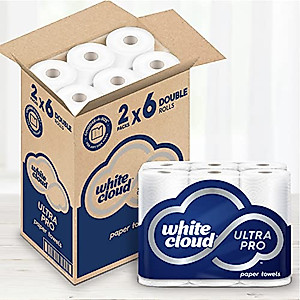 White Cloud Ultra PRO Ultra Absorbent Paper Towel, Choose-a-Size Sheets, 2 Packs of 6 DOUBLE Rolls = 24 Regular Rolls
