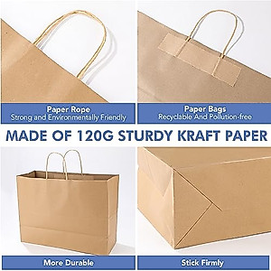 XPCARE 50Pack Paper Gift Bags with Handles Bulk,16x6x12Inch Plain Natural Kraft Bags Packaging,Brown Paper Bags,for Birthday Party,Boutiques,Small Business,Retail Stores,Merchandise
