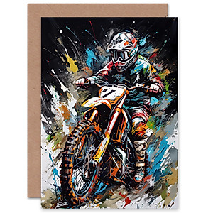 Artery8 Motocross Dirt Bike Action for Husband Him Dad Son Brother Birthday Thank You Fathers Day Blank Art Greeting Card