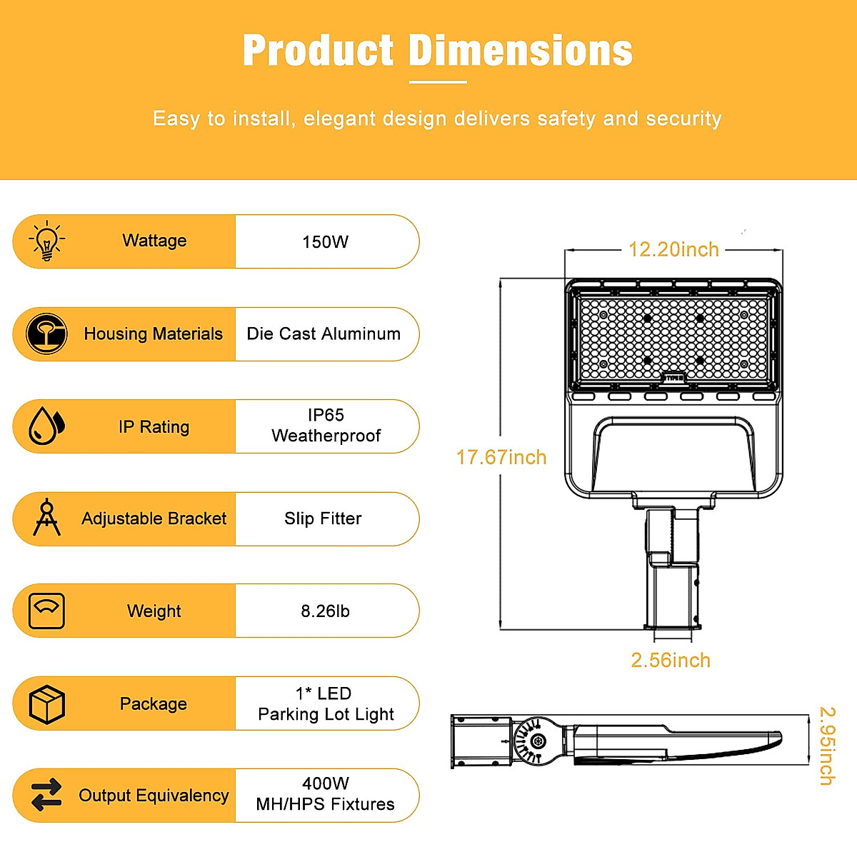 JC-LGL 150W LED Parking Lot Lights Dimmable Bundle L-Shape 90 Degree Wall Mount Bracket