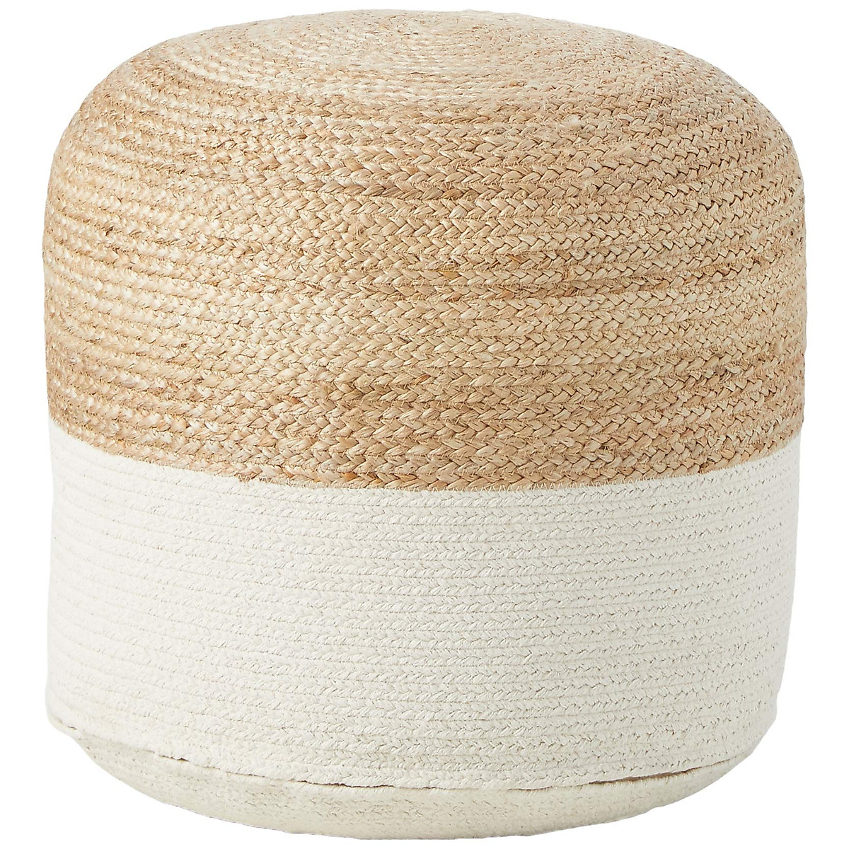 Signature Design by Ashley Sweed Valley Jute & Cotton Pouf, 19 x 19 Inches, Beige & White